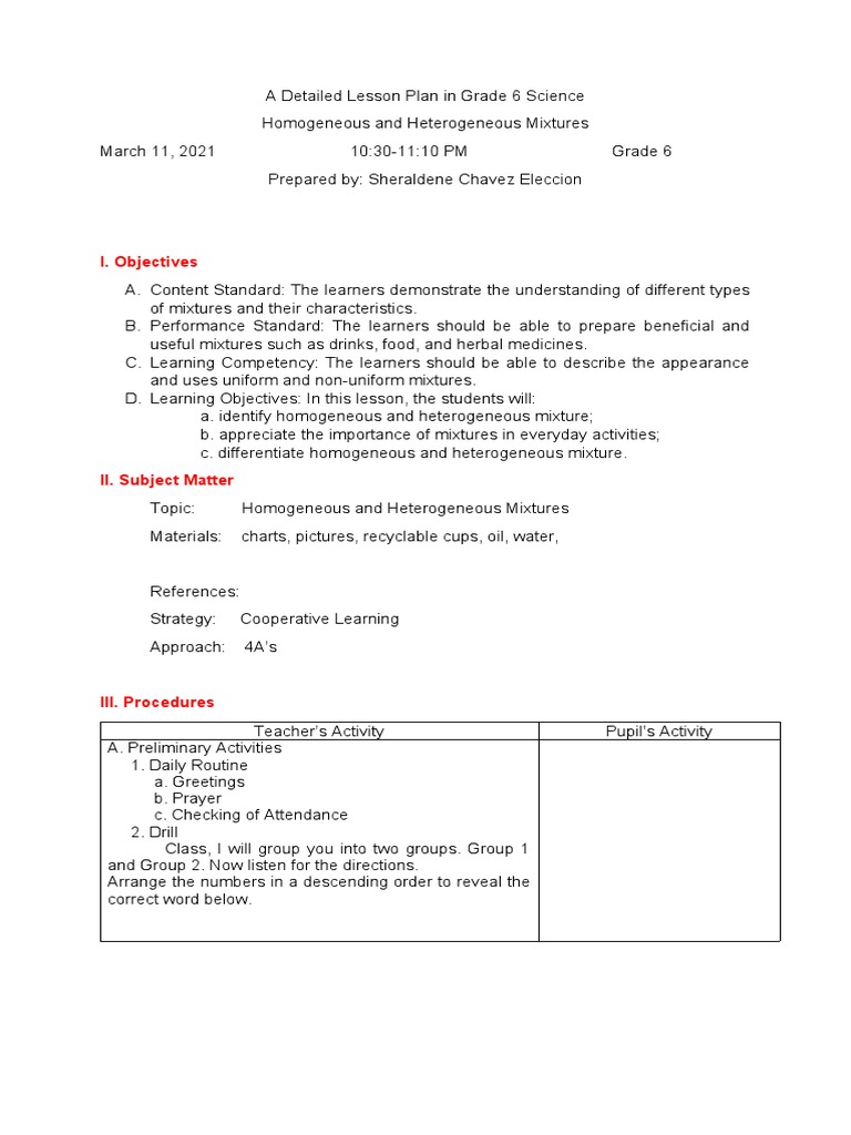 ELECCION DLP in SCIENCE 6 | PDF | Homogeneity And Heterogeneity | Mixture