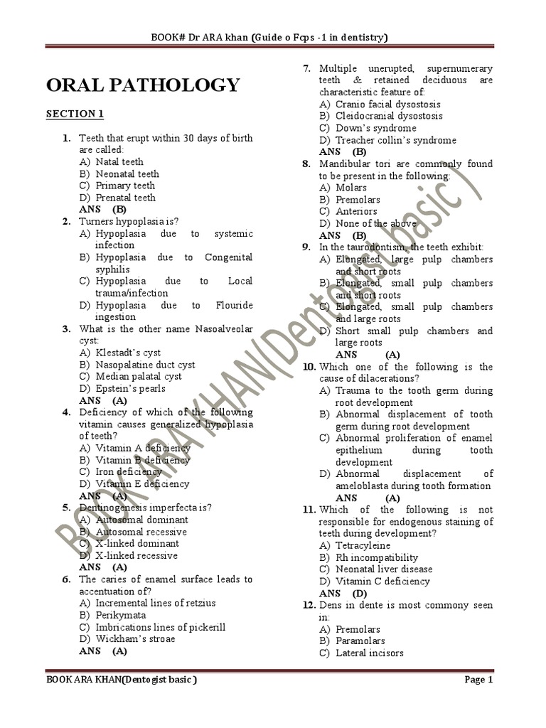 Oral Patho For DR ARA Khan Soft Form PDF | Download Free PDF | Human Tooth | Tooth Enamel
