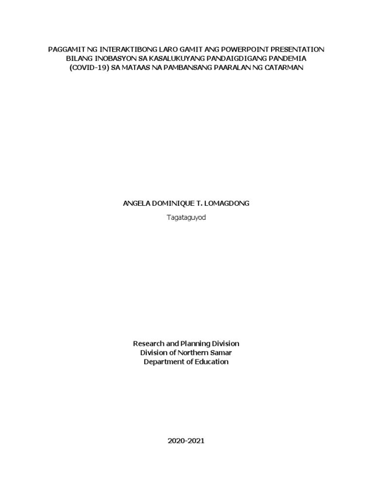 Title Page For Interactive Innovation Game | PDF | Philippines