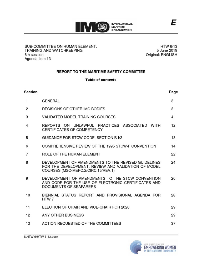 HTW 6 13 Report To The Maritime Safety Committee Secretariat | PDF ...