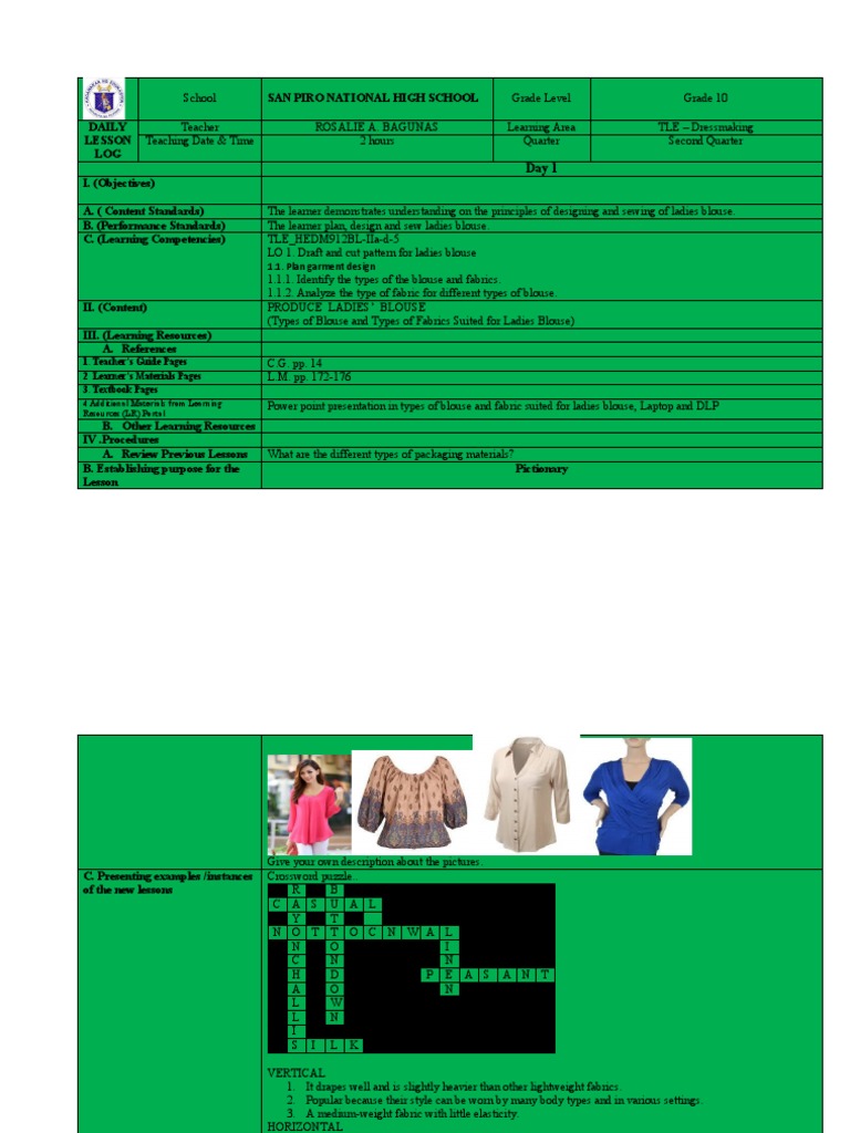 1.1. Plan Garment Design: 1. Teacher's Guide Pages 2 Learner's ...