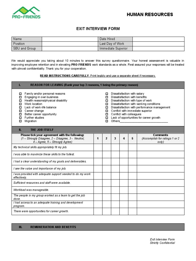 Human Resources: Exit Interview Form | PDF | Employee Retention | Human ...