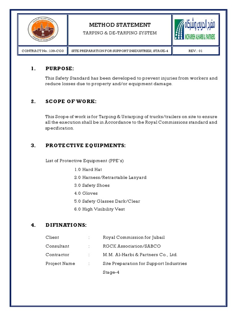 Purpose:: Method Statement | PDF | Personal Protective Equipment | Safety