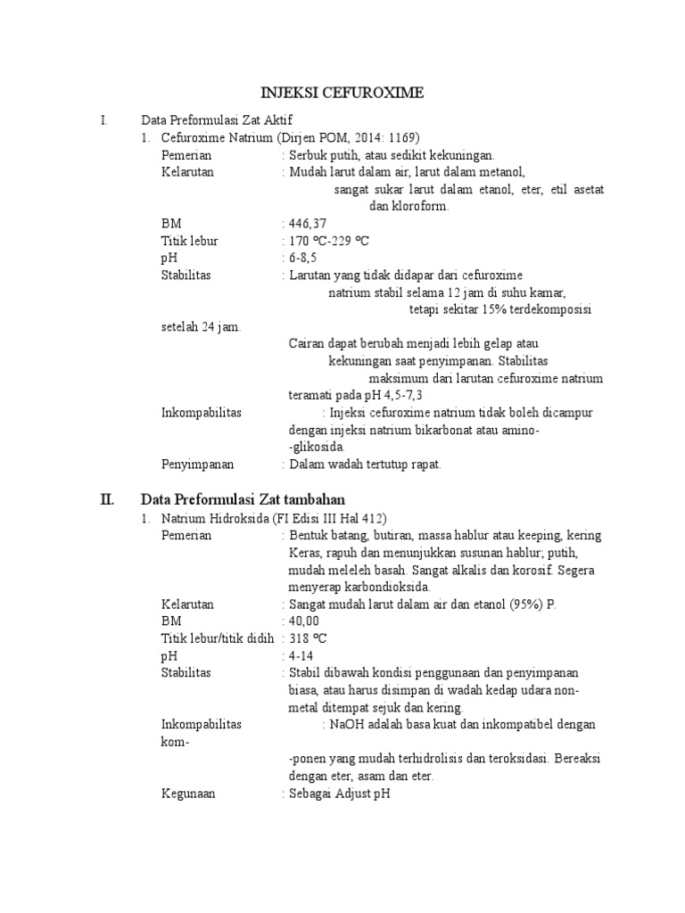 Data Preformulasi Injeksi Cefuroxime | PDF