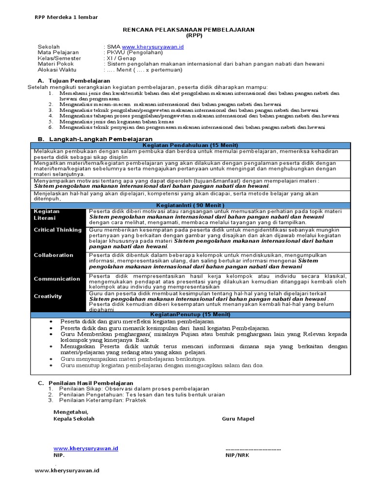 7 RPP 1 Lembar Pengolahan Kls X Sem.2 | PDF