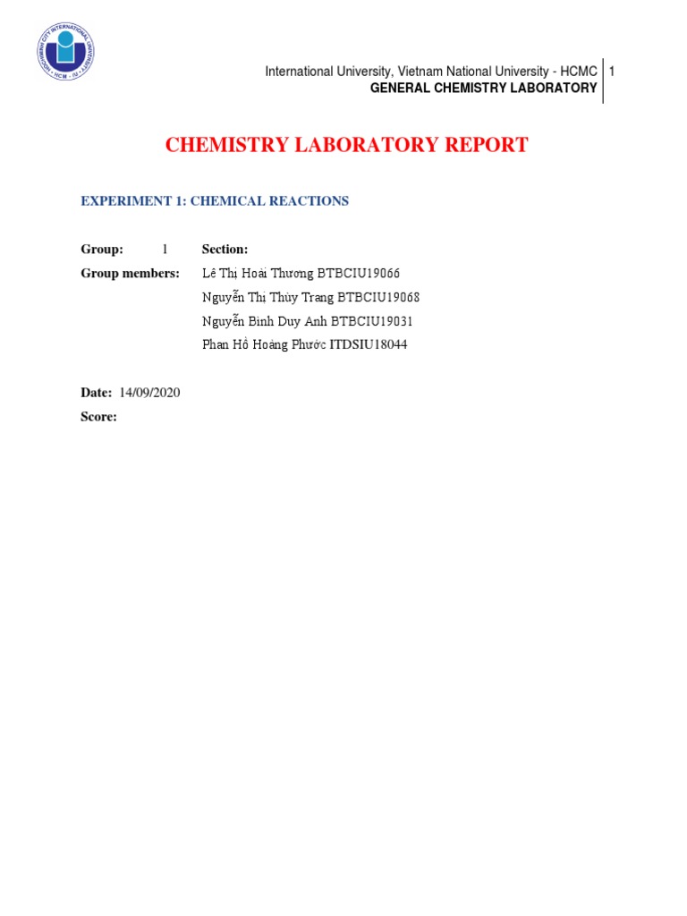 Chemistry Laboratory Report: Experiment 1: Chemical Reactions | PDF ...