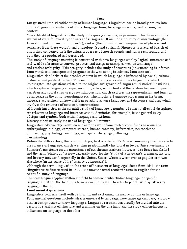 Linguistics subfields and areas | PDF | Linguistics | Semantics