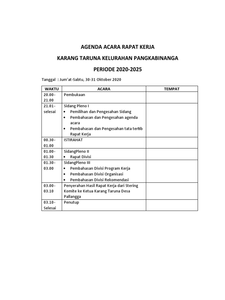 Agenda Acara Raker KT - PKB | PDF