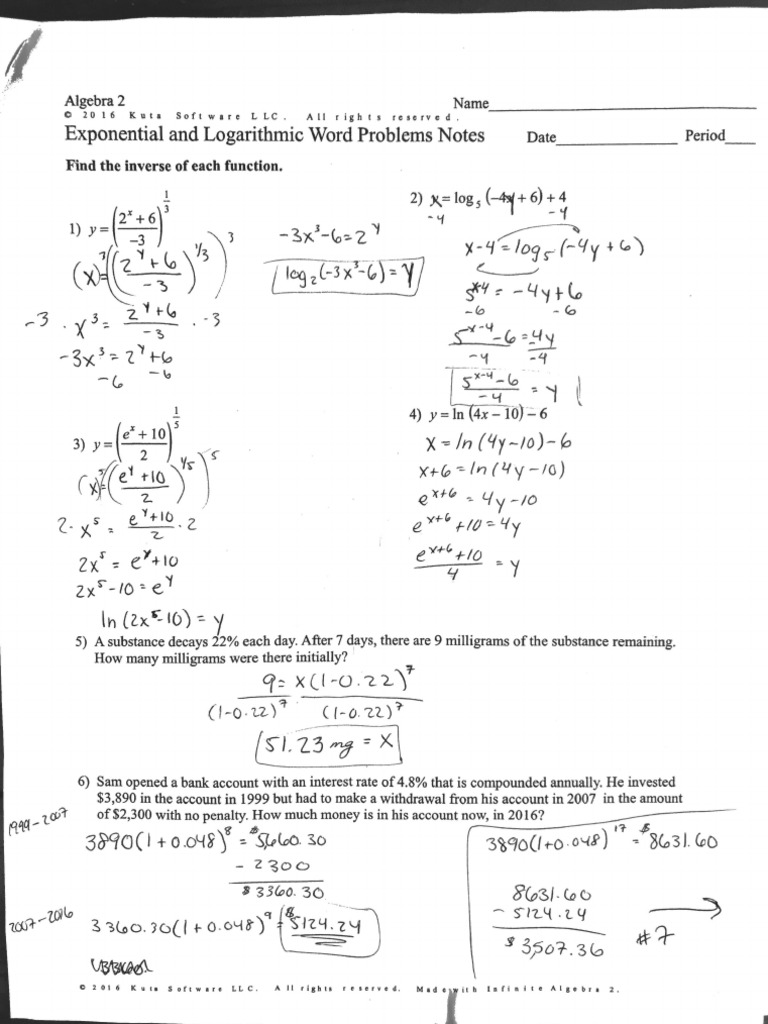 Exp-Log Word Problems - Key | PDF
