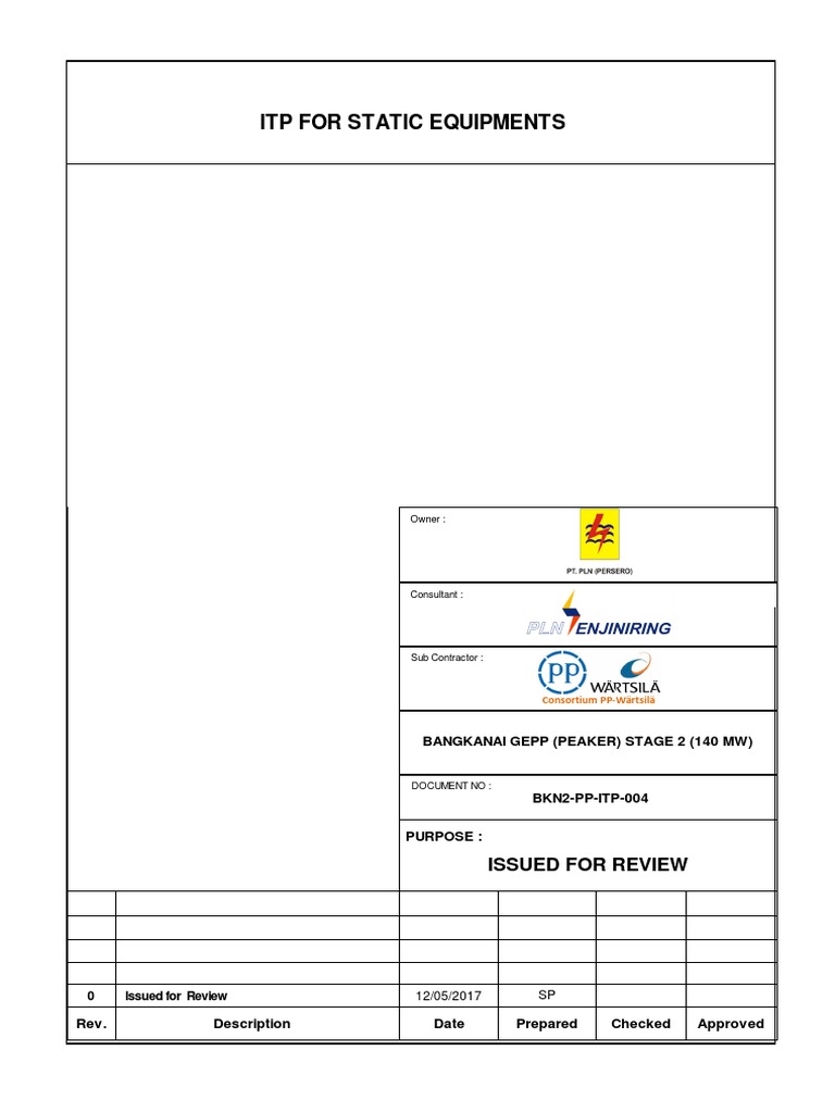 ITP - 004 - Static Equipment - IFR | PDF | Specification (Technical ...
