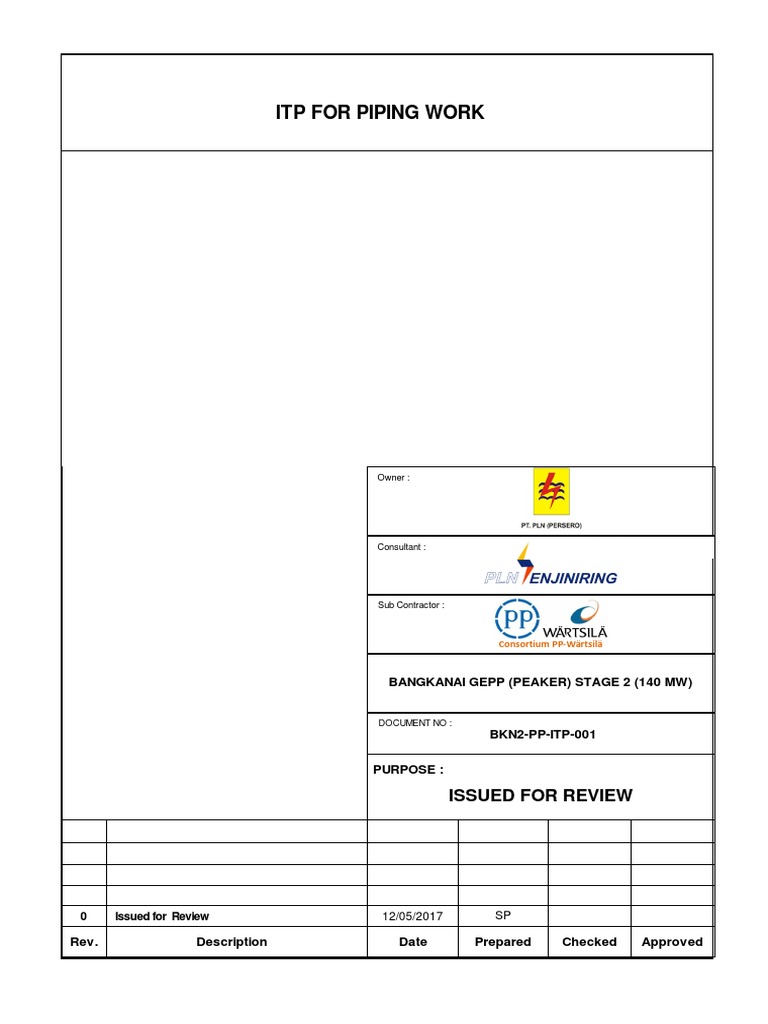 Itp - 001 - Piping Work - Ifr | PDF | Industrial Processes | Building ...