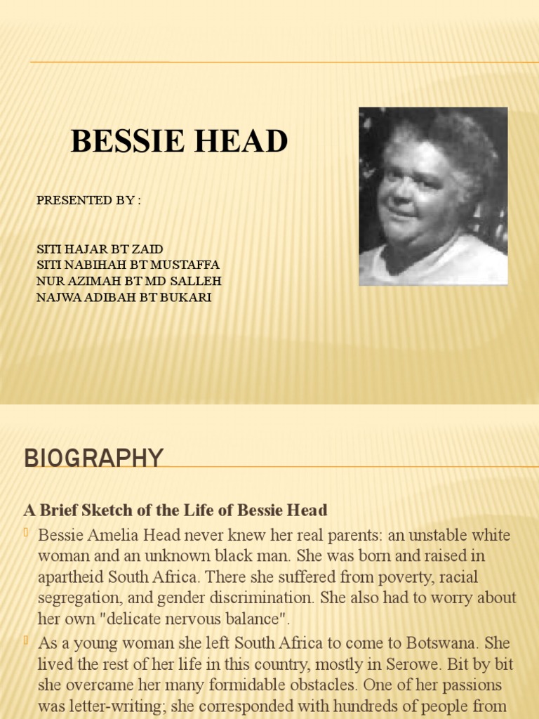 Bessie Head: Presented by | PDF | South Africa | Mental Health