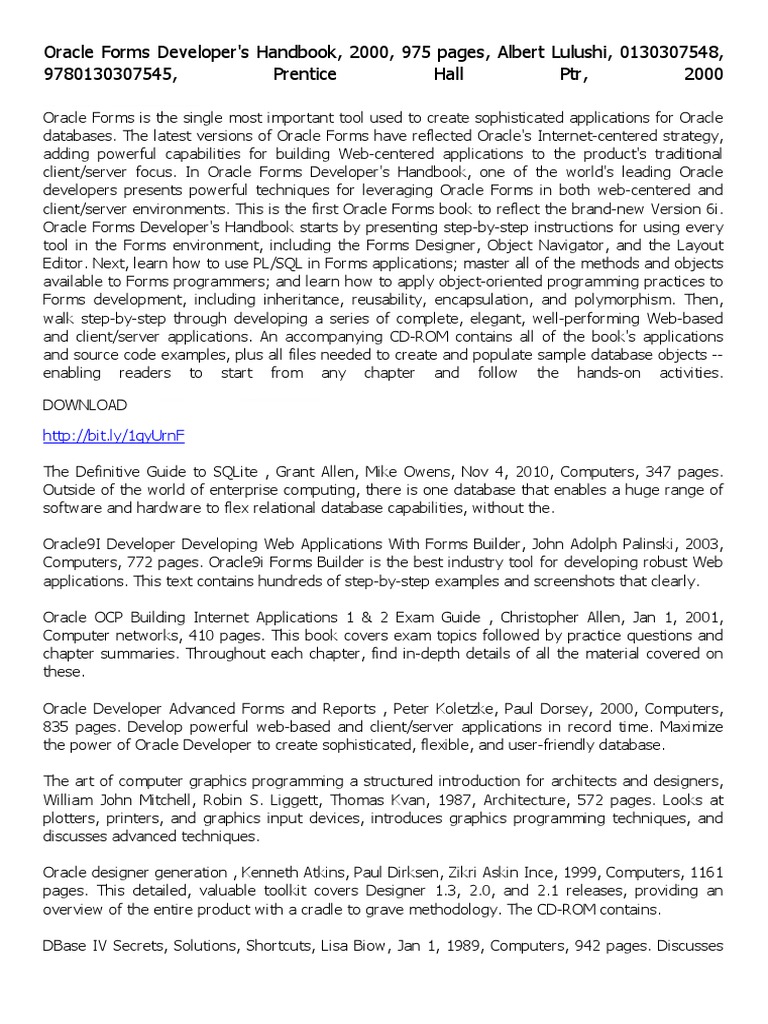 Oracle Forms Developers Handbook | PDF | Object (Computer Science) | Web Application