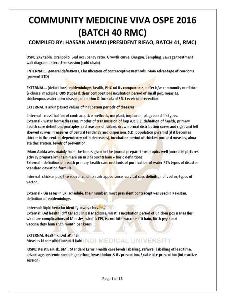 Ospe Viva 2016 | PDF | Epidemiology | Vaccines