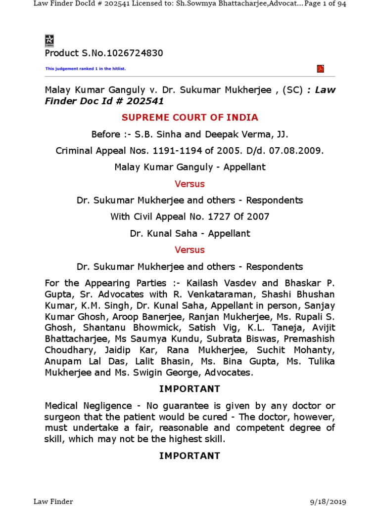 IMP Malay Kumar Ganguly v. Dr. Sukumar Mukherjee, (SC) Law Finder Doc ...