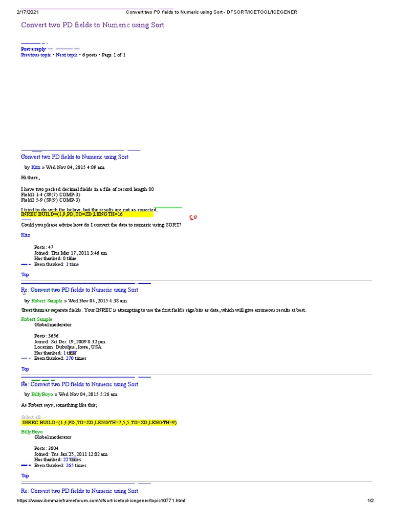 Convert Two PD Fields To Numeric Using Sort - DFSORT - ICETOOL ...