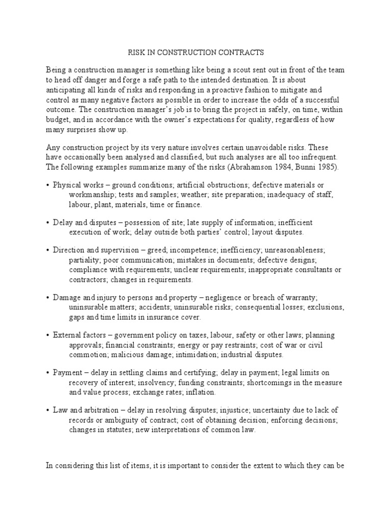 Risk in Construction Contracts | PDF | Risk | Insurance
