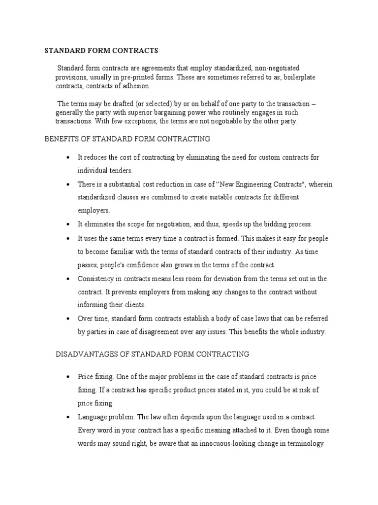 Standard Form Contracts | PDF | Civil Law (Legal System) | Common Law