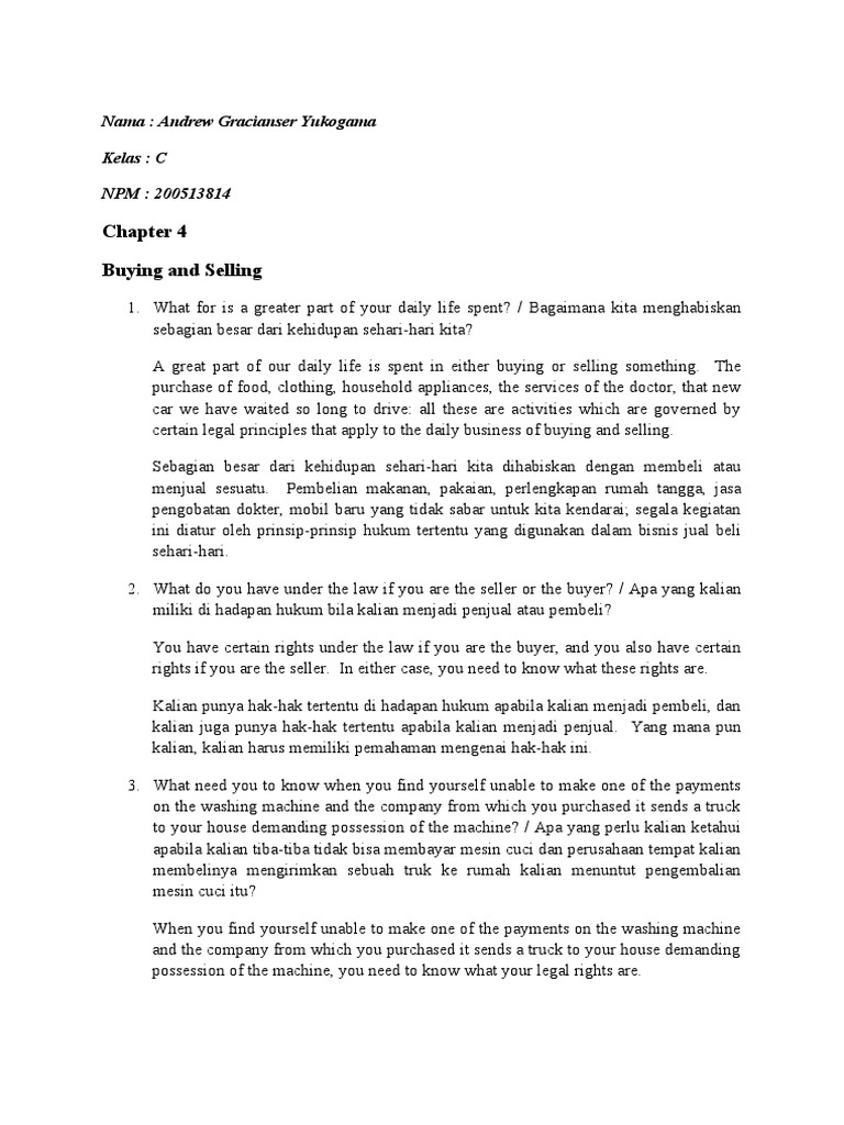 Bahasa Inggris Chapter 4 | PDF | Bisnis | Hukum