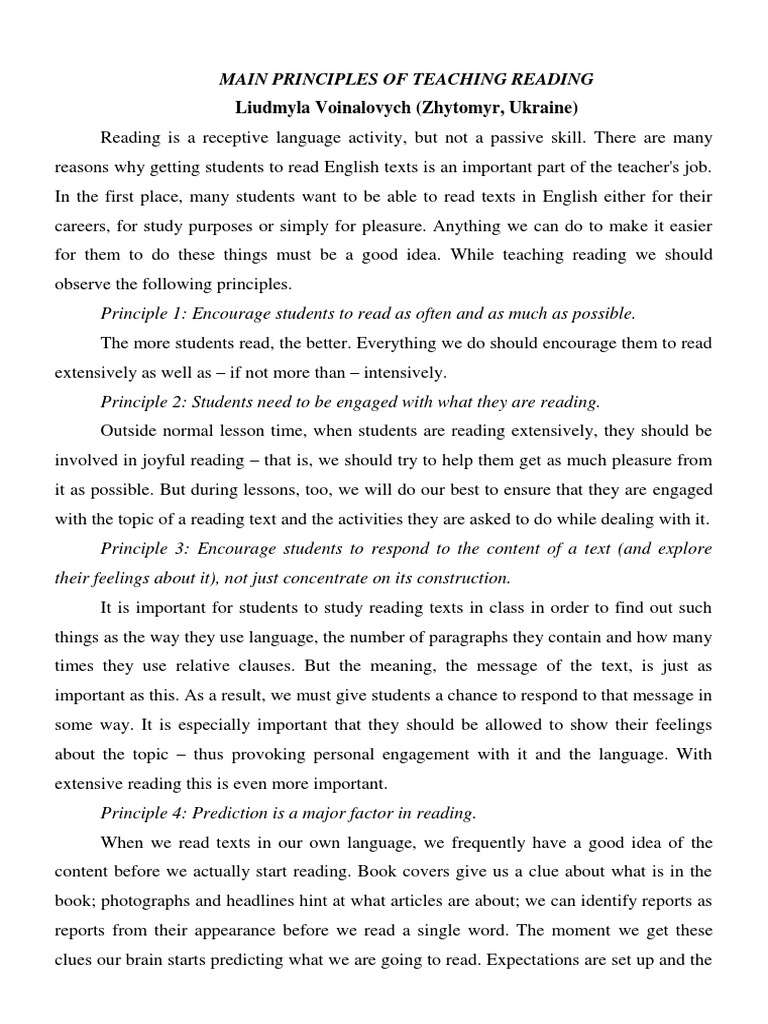 Article 1 Principles in Teaching Reading | PDF | Cognition | Human Nature