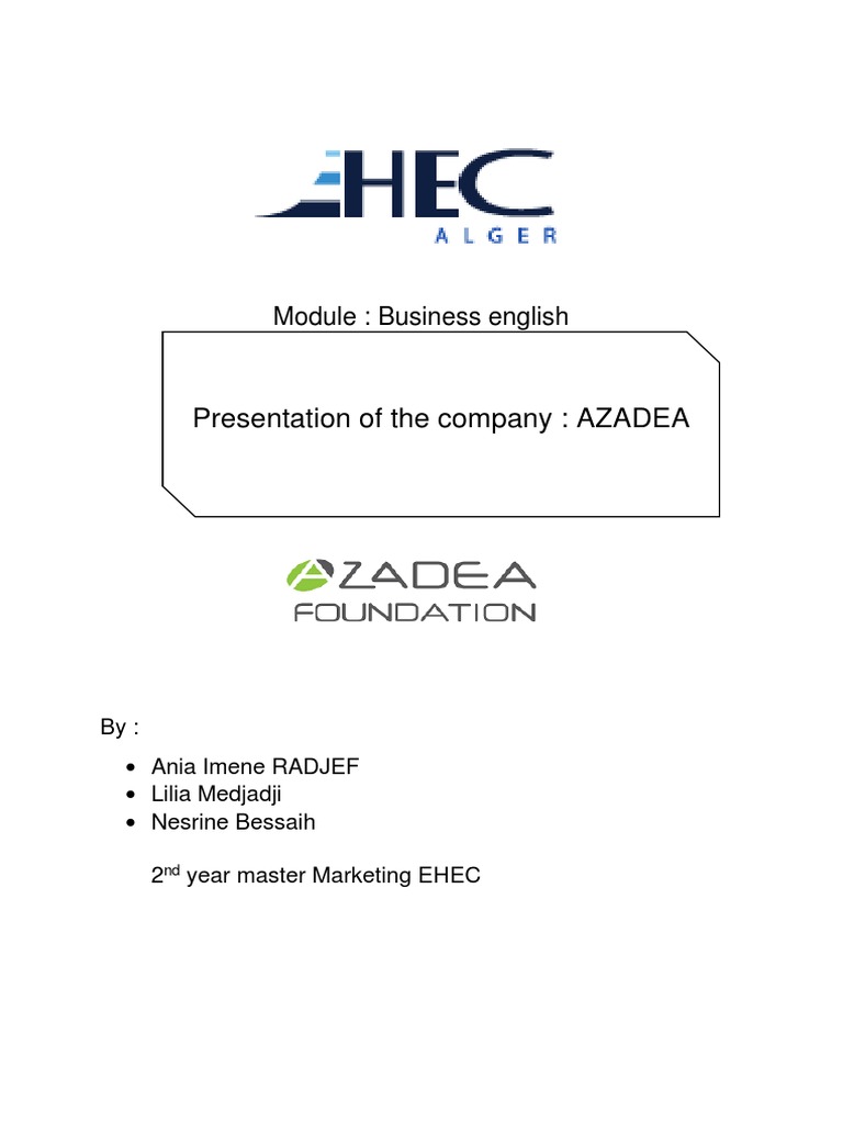 Presentation of The Company: AZADEA: Module: Business English | PDF ...