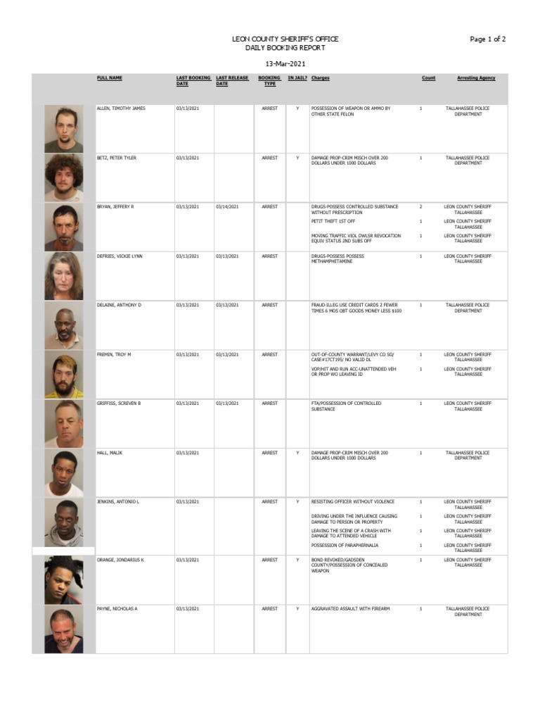 Leon County Booking Report: March 14, 2021 | PDF | Battery (Crime ...