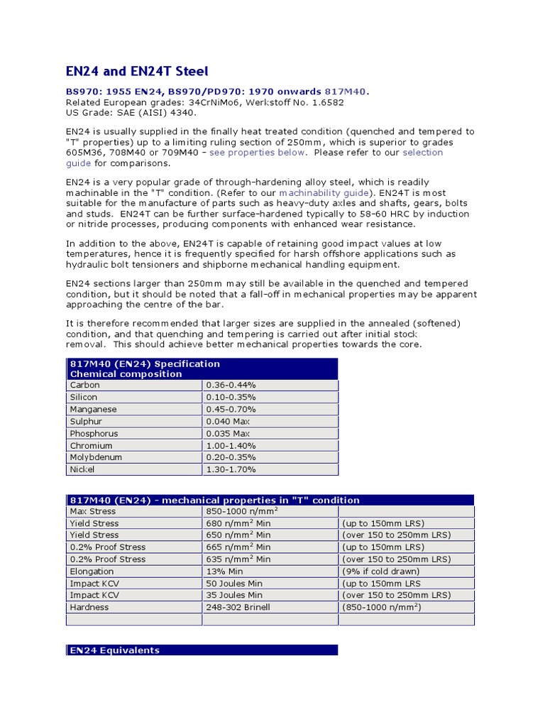 EN24 and EN24T Steel: BS970: 1955 EN24, BS970/PD970: 1970 Onwards | PDF ...