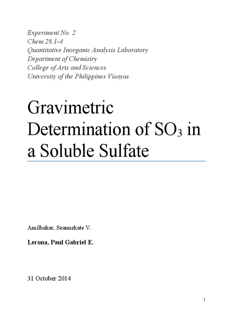 Gravimetric Analysis of SO3 in Sulfates | PDF | Precipitation ...