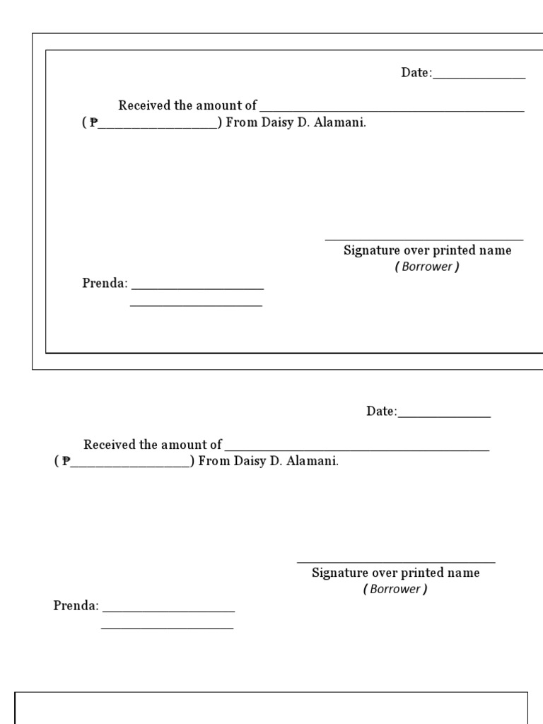 Prenda Agreement Receipt Template | PDF