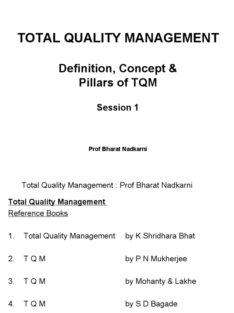 TQM Def Pillars & Concept Session 1 & 2 | PDF | Quality Management ...