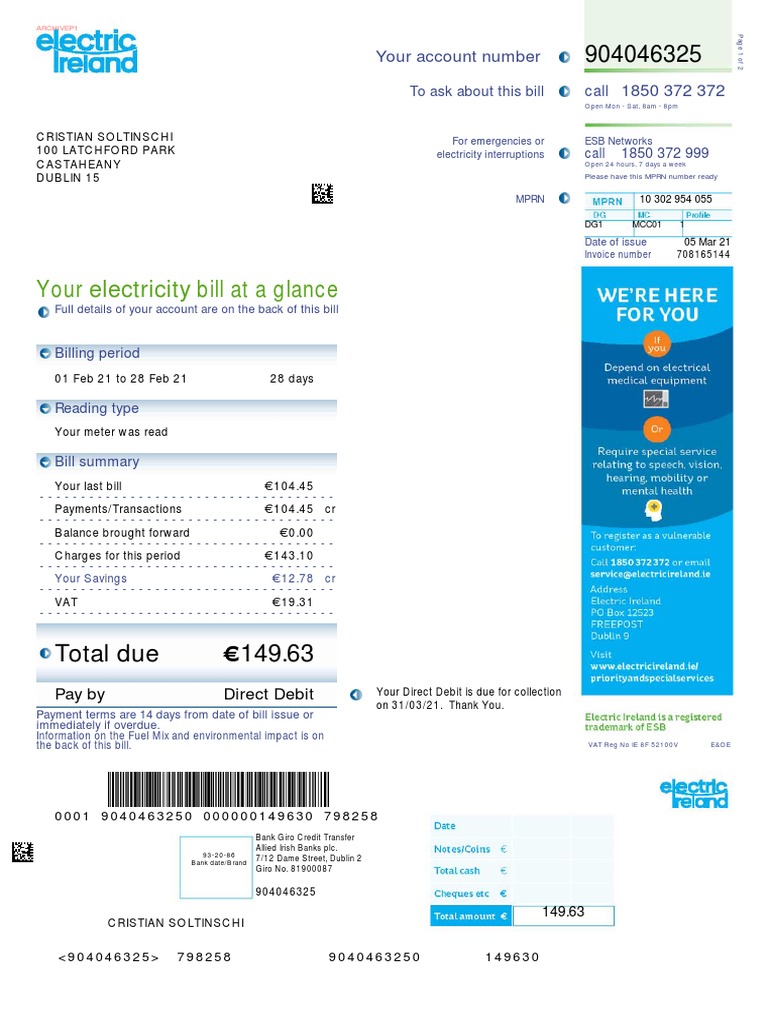Your Electricity Bill at A Glance: Total Due 149.63 | PDF | Financial ...