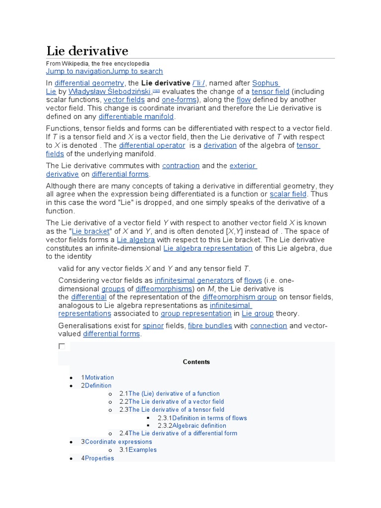Lie Derivative: From Wikipedia, The Free Encyclopedia | PDF ...