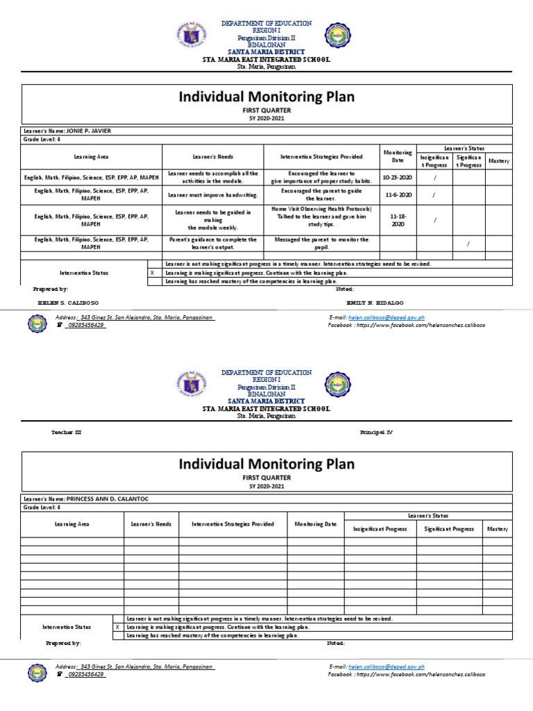 Individual Monitoring Plan | PDF | Behaviorism | Learning