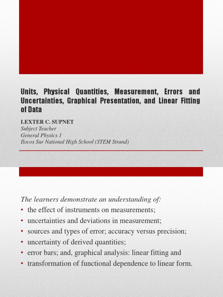 Measuring Physical Quantities, Errors, Graphs & Linear Fitting | PDF ...