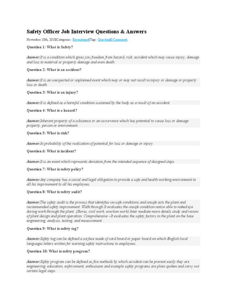 Safety Officer Job Interview Questions | PDF | Welding | Construction