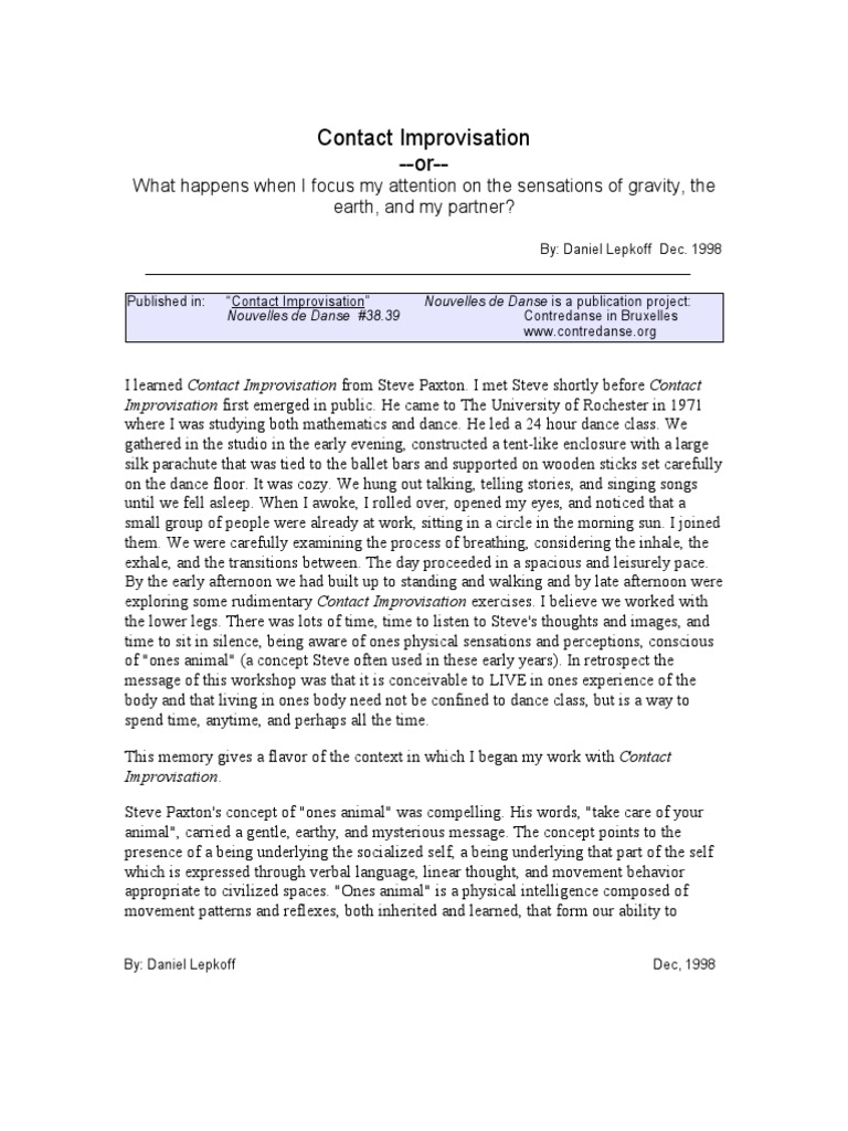 Contact Improvisation - What Happens When | PDF | Improvisation | Mind
