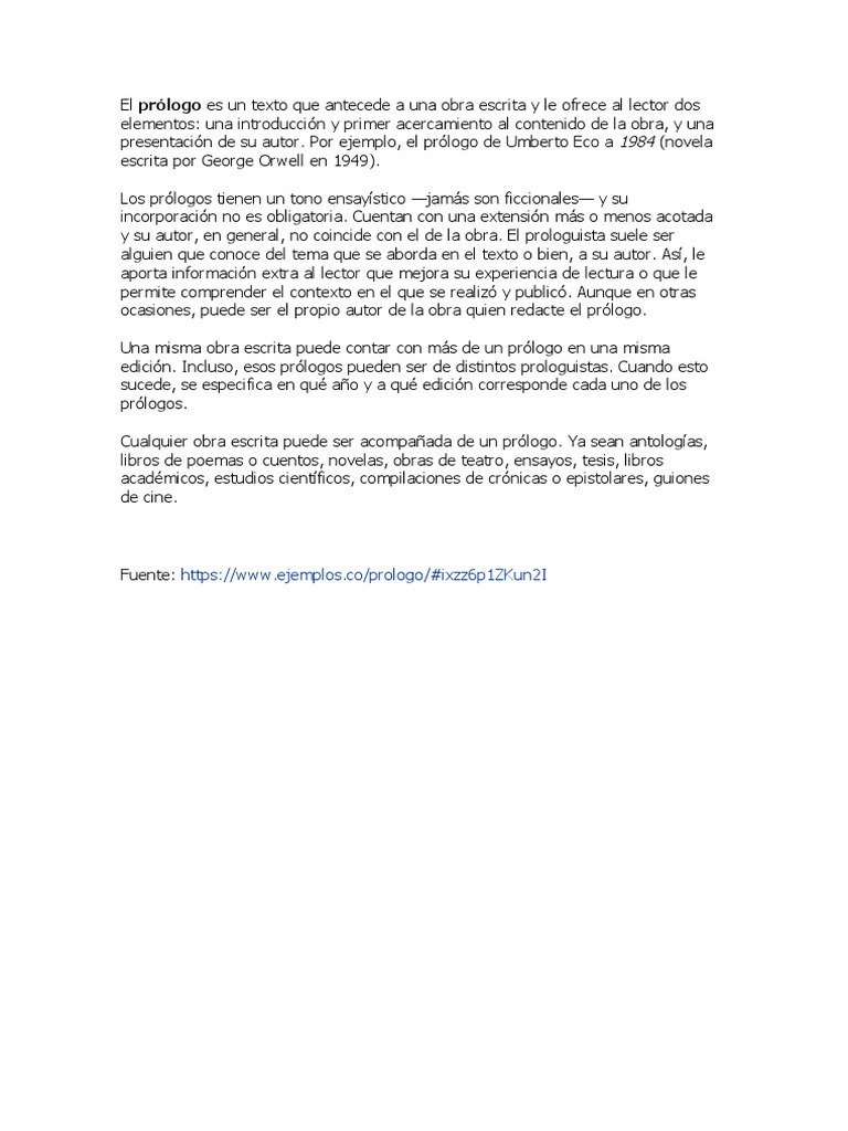 Qué es un prólogo y ejemplos | PDF
