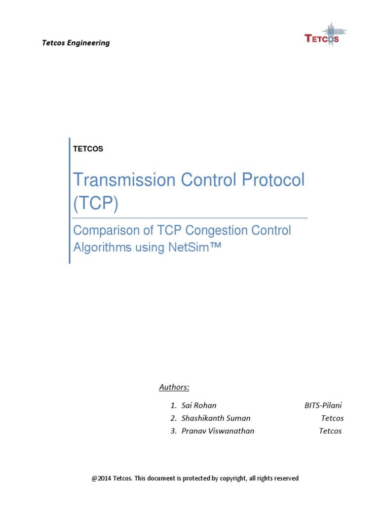 Transmission Control Protocol (TCP) : Comparison of TCP Congestion ...