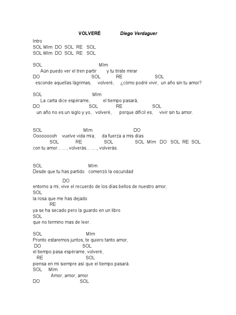 Volveré de Diego Verdaguer letra canción | PDF
