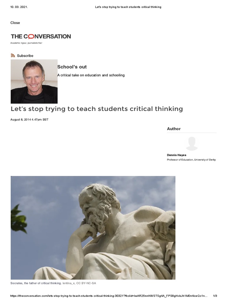 Let's Stop Trying To Teach Students Critical Thinking | PDF | Critical ...