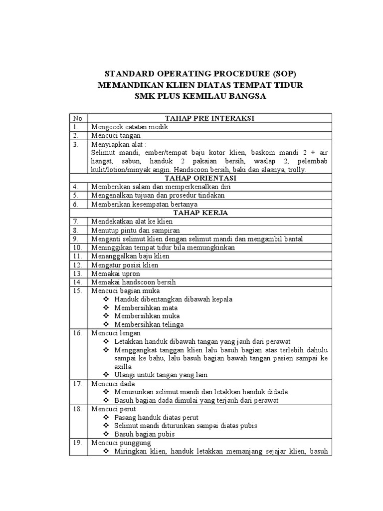 Sop Memandikan Pasien | PDF