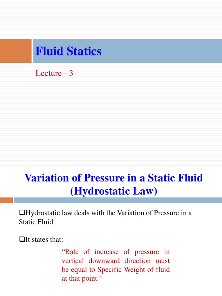 Lecture-3-Fluid Statics | PDF | Pressure Measurement | Pressure