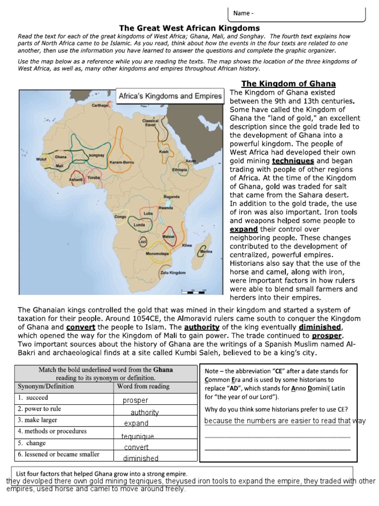 Ghana Mali and Songhai Empires Reading and Questions | PDF