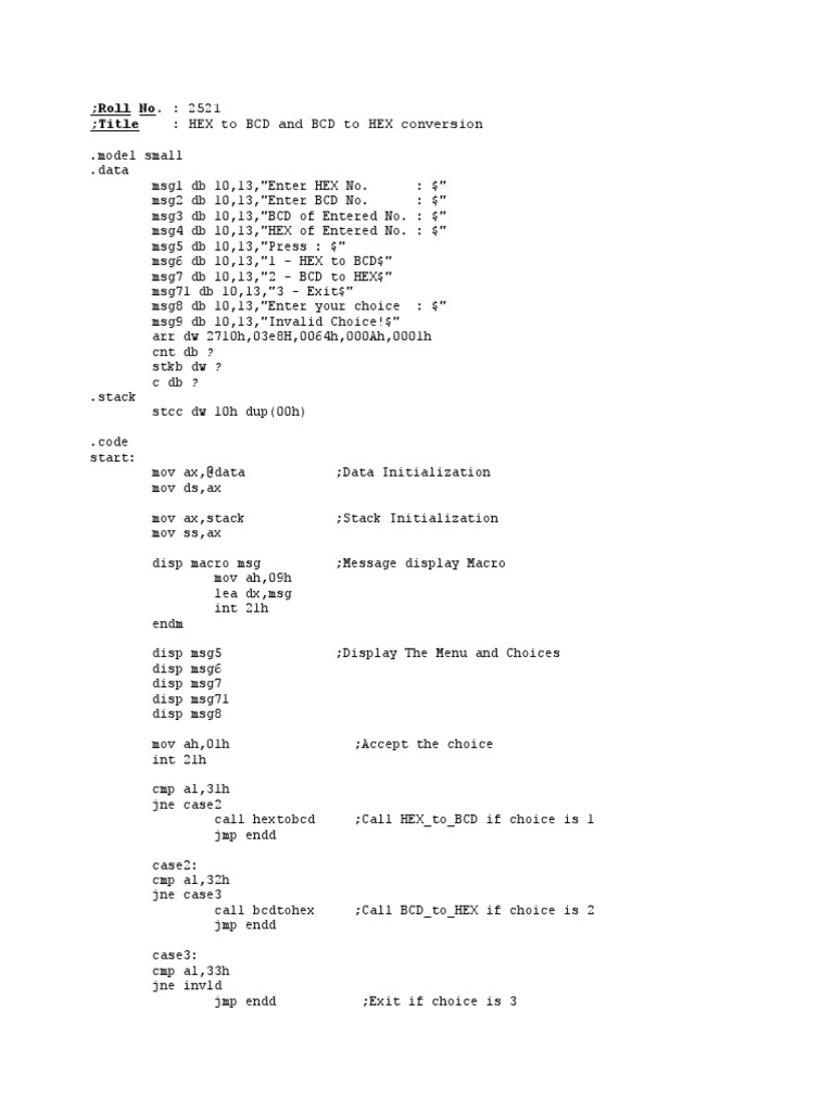 HEX BCD Conversion | PDF | Computer Programming | Computer Architecture