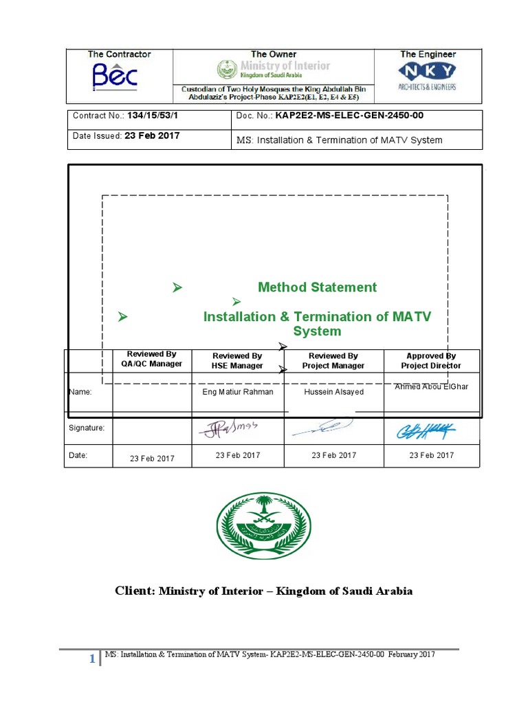 Method Statement for the Installation and Termination of a Master ...