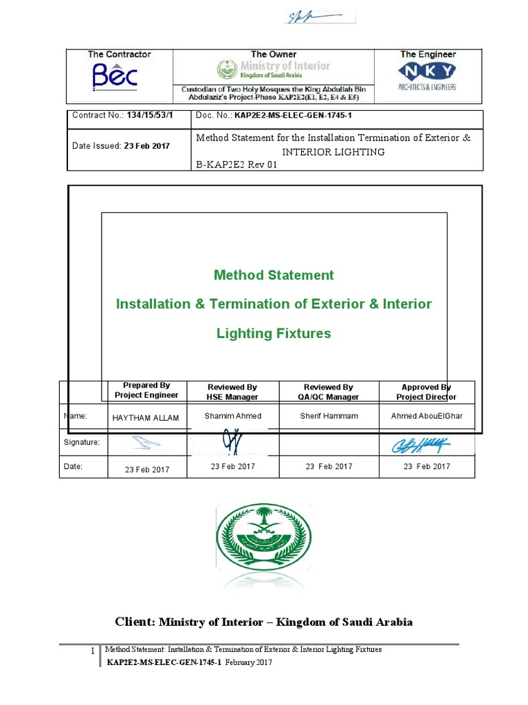 Method Statement LIT | PDF | Lighting | Quality Assurance