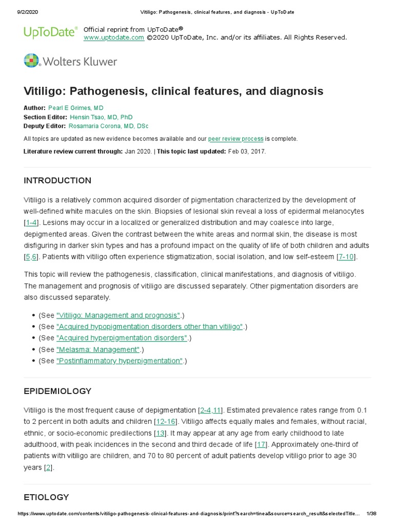Vitiligo - Pathogenesis, Clinical Features, and Diagnosis - UpToDate ...