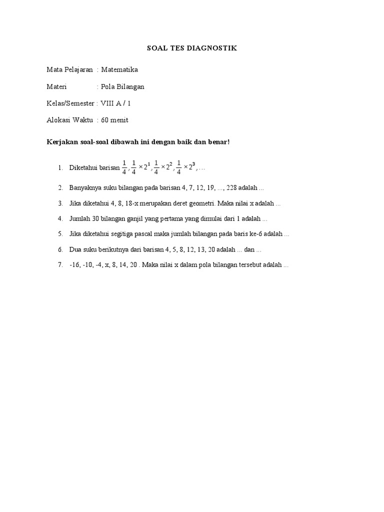 Soal Tes Diagnostik | PDF | Metode & Bahan Ajar