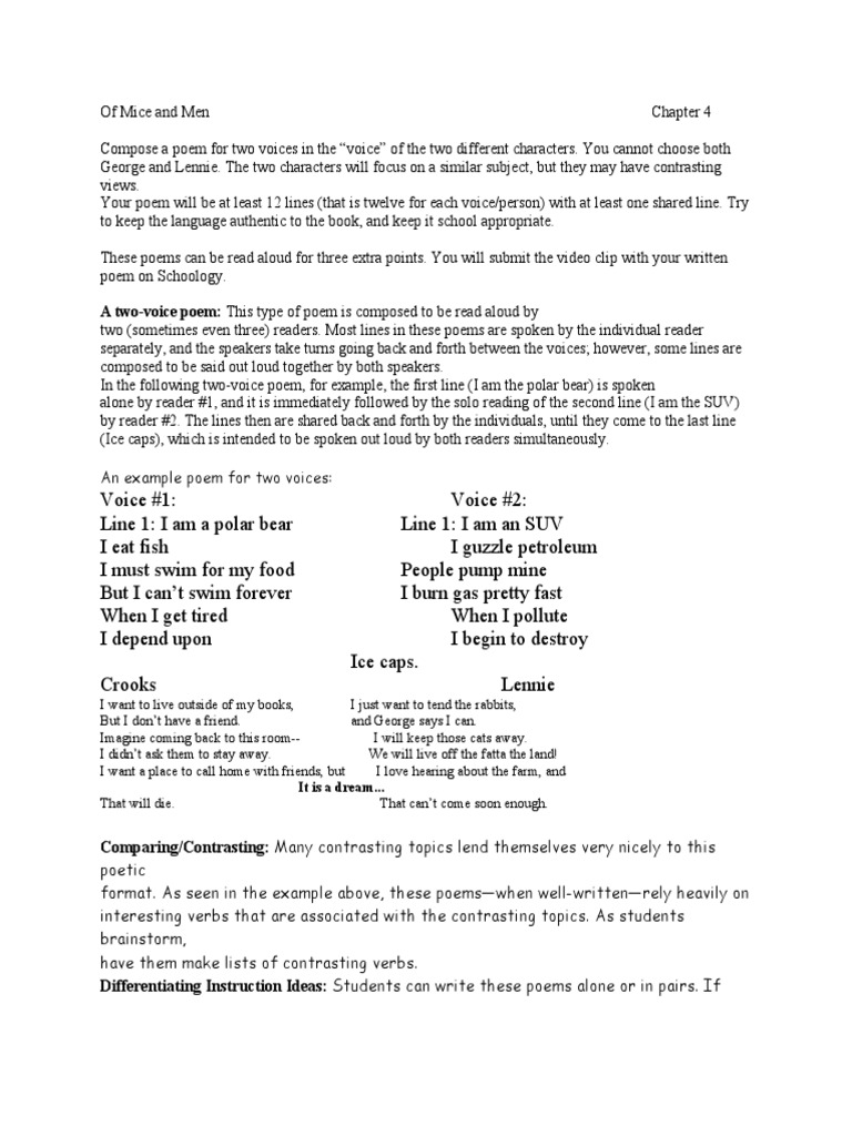 A Two-Voice Poem: This Type of Poem Is Composed To Be Read Aloud by ...