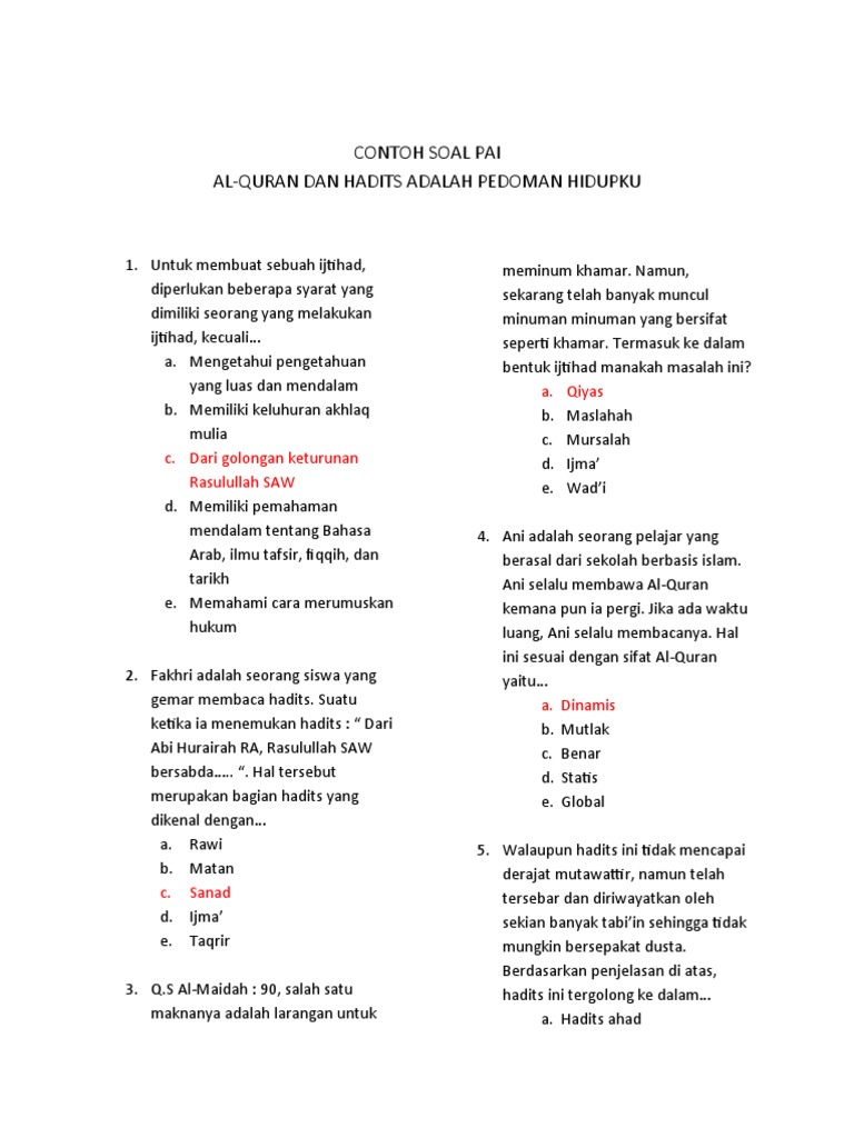 Contoh Soal Al-Quran Dan Hadits | PDF